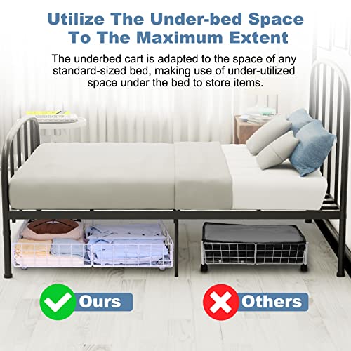 Queen Size Under Bed Storage Cart with Wheels, 30.5*17.7*6.5in Large Capacity Under-bed Shoe Storage Organizer, Rolling Under Bed Drawers for Clothes, Shoes, Bedding, Blankets, White(2 Pack)