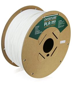 overture pla filament 1.75mm pla 3d printer filament, 2kg cardboard spool (4.4lbs), dimensional accuracy +/- 0.03mm, fit most fdm printer(white 2kg-1 pack)