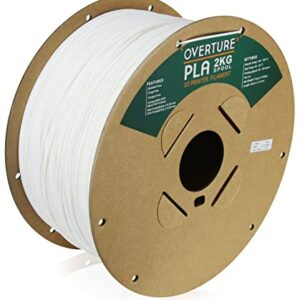 OVERTURE PLA Filament 1.75mm PLA 3D Printer Filament, 2kg Cardboard Spool (4.4lbs), Dimensional Accuracy +/- 0.03mm, Fit Most FDM Printer(White 2KG-1 Pack)