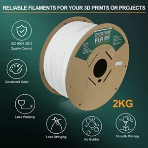 OVERTURE PLA Filament 1.75mm PLA 3D Printer Filament, 2kg Cardboard Spool (4.4lbs), Dimensional Accuracy +/- 0.03mm, Fit Most FDM Printer(White 2KG-1 Pack)