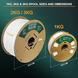 OVERTURE PLA Filament 1.75mm PLA 3D Printer Filament, 2kg Cardboard Spool (4.4lbs), Dimensional Accuracy +/- 0.03mm, Fit Most FDM Printer(White 2KG-1 Pack)