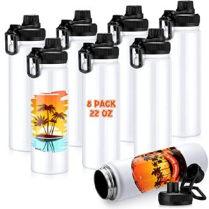 8 pack sublimation sports water bottle stainless steel vacuum flask sublimation water bottle blanks large mouth insulated bottles heat transfer insulated flask with spout lid for kids diy gift (22 oz)