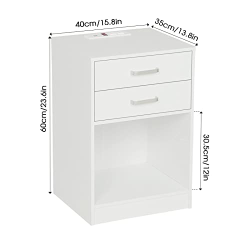 ADORNEVE Nightstands Set of 2,White Night Stand with Charging Station & Drawers,Night Stands for Bedrooms 2