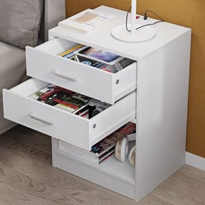 ADORNEVE Nightstands Set of 2,White Night Stand with Charging Station & Drawers,Night Stands for Bedrooms 2