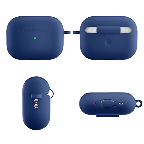 Case Design for Apple AirPods Pro 2nd Generation 2022 Version Case Soft Silicone Cover Shockproof Case Solid Color Simple Style Anti-Fall Case for Airpod Pro2 Case with Carabiner Ring (Blue)