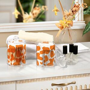 Sletend 2 Pack Plastic Qtips Holder Cow Print Orange Bathroom Organizer Canisters for Cotton Balls/Swabs/Pads/Floss,Plastic Apothecary Jars for Vanity