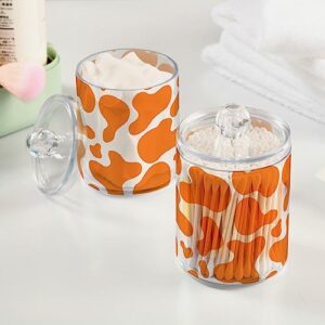 Sletend 2 Pack Plastic Qtips Holder Cow Print Orange Bathroom Organizer Canisters for Cotton Balls/Swabs/Pads/Floss,Plastic Apothecary Jars for Vanity