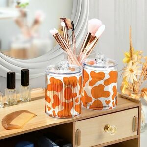 Sletend 2 Pack Plastic Qtips Holder Cow Print Orange Bathroom Organizer Canisters for Cotton Balls/Swabs/Pads/Floss,Plastic Apothecary Jars for Vanity