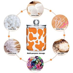 Sletend 2 Pack Plastic Qtips Holder Cow Print Orange Bathroom Organizer Canisters for Cotton Balls/Swabs/Pads/Floss,Plastic Apothecary Jars for Vanity