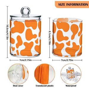 Sletend 2 Pack Plastic Qtips Holder Cow Print Orange Bathroom Organizer Canisters for Cotton Balls/Swabs/Pads/Floss,Plastic Apothecary Jars for Vanity