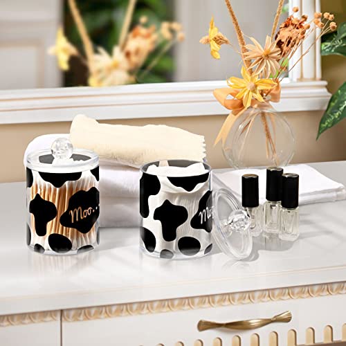 Sletend 2 Pack Plastic Qtips Holder Cow Print Red Heart Bathroom Organizer Canisters for Cotton Balls/Swabs/Pads/Floss,Plastic Apothecary Jars for Vanity