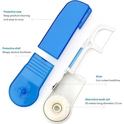 Koouood Re-usable Dental Floss Holder，Reusable, 30 Meters Long Dental Floss, Easy to Carry, Blue, 4.33x0.63x1.1 Inch