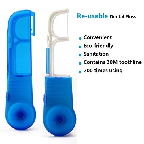 Koouood Re-usable Dental Floss Holder，Reusable, 30 Meters Long Dental Floss, Easy to Carry, Blue, 4.33x0.63x1.1 Inch