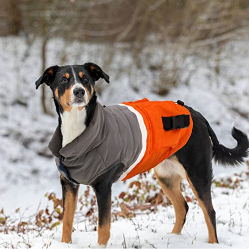 IKIPUKO Dog Winter Jacket, Reflective Dog Warm Coat Windproof Padded Doggie Coat with Pouch Dog Jacket with Harness Hole Puppy Cold Weather Coat for Small Medium Large Dogs(M)