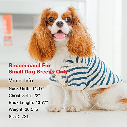 ISPET Stripes Pet Dog Sweater - Stylish Dog Sweatshirt for Small Medium Dog Girls Boys Chihuahua Yorkie Button Closure Knitwear Pup Winter Coat with Sleeves