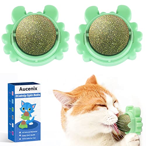 Aucenix Catnip Balls Toy for Cat, Wall Catnip Roller for Cat Licking, Teeth Cleaning Dental Edible Kitten Toy, Natural Rotating Crab Cat Toy (Green)