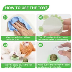 Aucenix Catnip Balls Toy for Cat, Wall Catnip Roller for Cat Licking, Teeth Cleaning Dental Edible Kitten Toy, Natural Rotating Crab Cat Toy (Green)