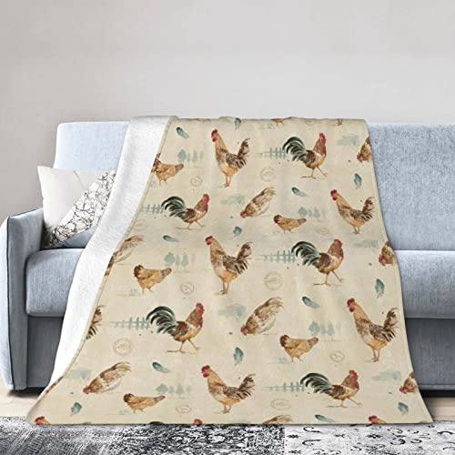 Cute Country Farm Rooster Blanket Ultra Soft Flannel Throw Blanket Warm Cozy Blanket Gifts for Kids Adults All Season 50"X40"