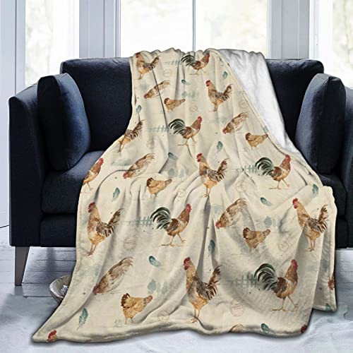 Cute Country Farm Rooster Blanket Ultra Soft Flannel Throw Blanket Warm Cozy Blanket Gifts for Kids Adults All Season 50"X40"