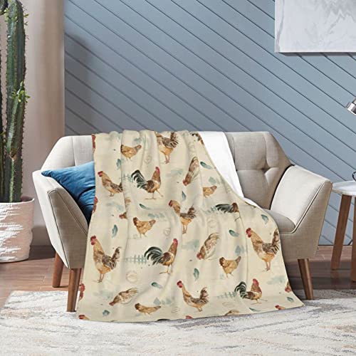 Cute Country Farm Rooster Blanket Ultra Soft Flannel Throw Blanket Warm Cozy Blanket Gifts for Kids Adults All Season 50"X40"