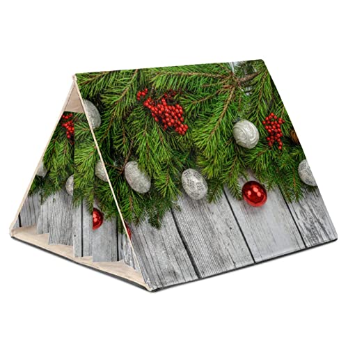 Y-DSIWX Guinea Pig Hideout House Bed, Christmas Ball Xmas Tree Grey Wooden Texture Rabbit Cave, Squirrel Chinchilla Hamster Hedgehog Nest Cage