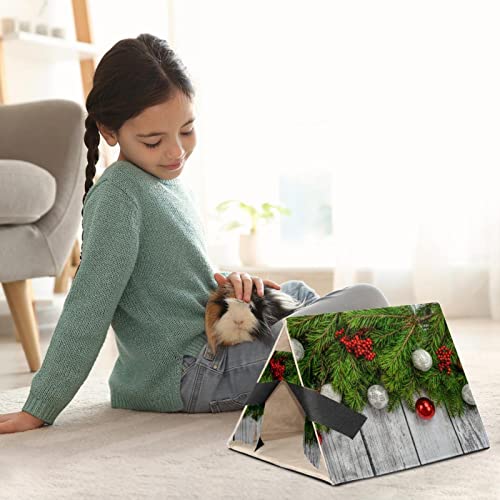 Y-DSIWX Guinea Pig Hideout House Bed, Christmas Ball Xmas Tree Grey Wooden Texture Rabbit Cave, Squirrel Chinchilla Hamster Hedgehog Nest Cage