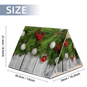 Y-DSIWX Guinea Pig Hideout House Bed, Christmas Ball Xmas Tree Grey Wooden Texture Rabbit Cave, Squirrel Chinchilla Hamster Hedgehog Nest Cage