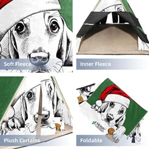 Y-DSIWX Guinea Pig House Bed, Rabbit Large Hideout, Small Animals Nest Hamster Cage Habitats Merry Christmas Dog with Red Hat Paint Green White