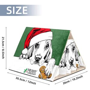 Y-DSIWX Guinea Pig House Bed, Rabbit Large Hideout, Small Animals Nest Hamster Cage Habitats Merry Christmas Dog with Red Hat Paint Green White