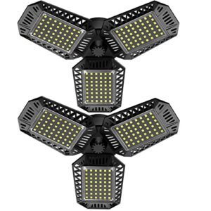 qiyvlos led garage lights, garage lighting 80w 10000 lumens with deformable three panels garage ceiling light fixture e26 6000k daylight glow led shop light for basement/workshop/warehouse 2 packs