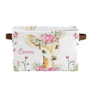 pink floral deer leaves personalized storage bins box baskets with handle cubes clothes basket box for women christmas office holiday 1 pack