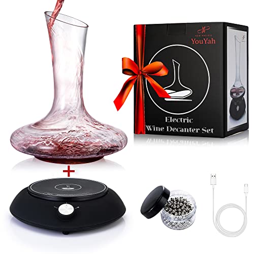 Wine Decanter Set, Red Wine Carafe With Electric Shaker, Automatic Rotation Wine Aerator Decanter. Lead-free Crystal Glass Cleaning Beads. Idea Gift for Wine Lovers,Christmas,Birthday, ect.