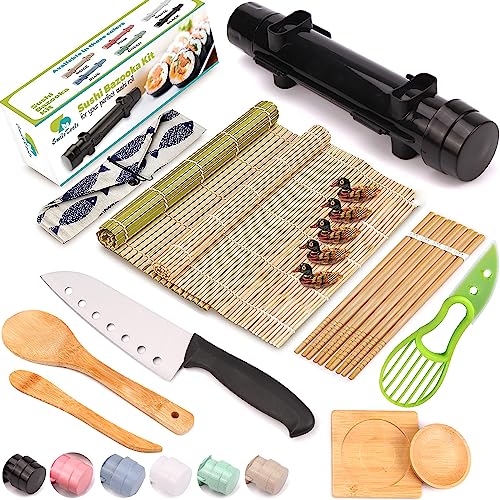 SmileTools Sushi Making Kit - 22 Piece Sushi Making Kit for Beginners & Pros Sushi Makers, Perfect DIY Sushi Making Accessories with Sushi Knife, 2 Sushi Mats, Rice Bazooka, Chopsticks & More