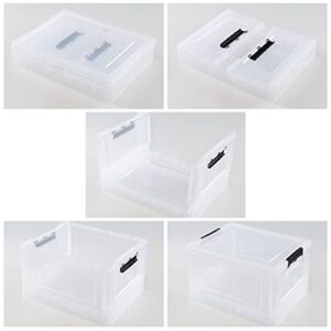 Sandmovie 32 Quart Clear Plastic Folding Storage Bin, Clear Latch Totes with Lids, 4 Pack