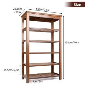 PETKABOO Shoe Rack 5 Tier Entryway Bamboo Shelf Organizer Storage with Large Table Surface for Entryway Living Room Closet Tall Bamboo Shoe Rack (24" L,Brown)