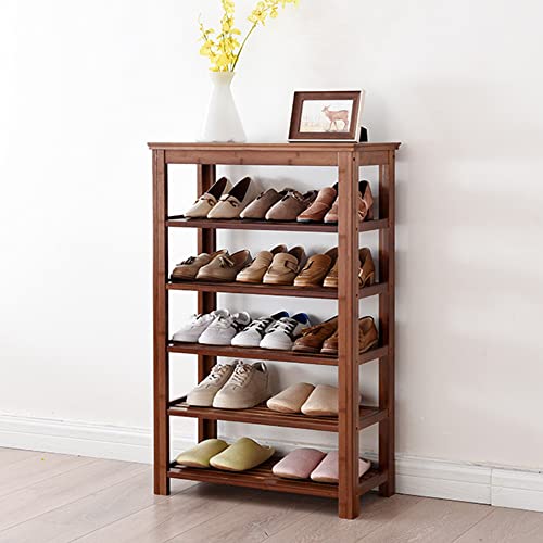 PETKABOO Shoe Rack 5 Tier Entryway Bamboo Shelf Organizer Storage with Large Table Surface for Entryway Living Room Closet Tall Bamboo Shoe Rack (24" L,Brown)