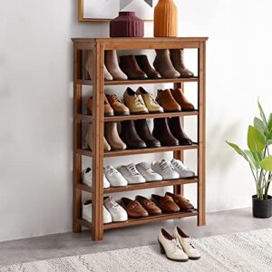 PETKABOO Shoe Rack 5 Tier Entryway Bamboo Shelf Organizer Storage with Large Table Surface for Entryway Living Room Closet Tall Bamboo Shoe Rack (24" L,Brown)