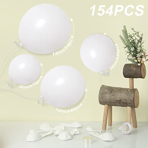 Henviro White Latex Party Balloons - 154 Pcs 5/10/12/18 Inch Balloons Helium Quality Latex Balloons As Birthday Party Balloons/Graduation Balloons/Valentines Day Balloons/Baby Shower/Wedding