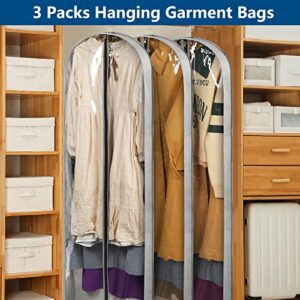 Belinlen 3 Pack 60" Long Garment Bags for Hanging Clothes Storage, Clear Moth Proof Suits Covers with 4" Gussets for Closet Storage Travel, Plastic Protector for Dress Gowns, Coats, Suit, Down Jacket