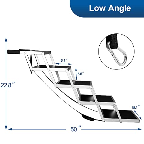 Extra Wide Dog Car Steps, Portable Aluminum Fram Large Dog Stairs for High Beds, Trucks, Cars and SUV, Lightweight Foldable Pet Ladder Ramp with Nonslip Surface Can Support 150-200 Lbs Large Dog