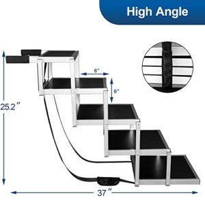 Extra Wide Dog Car Steps, Portable Aluminum Fram Large Dog Stairs for High Beds, Trucks, Cars and SUV, Lightweight Foldable Pet Ladder Ramp with Nonslip Surface Can Support 150-200 Lbs Large Dog