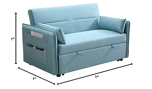 DHHU, Convertible, Modern Adjustable Pull Lounge Chair with 2 Side Pockets and 2 Pillows, Sleeper Home Office, Living Room, Blue Sofa Bed