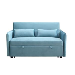 DHHU, Convertible, Modern Adjustable Pull Lounge Chair with 2 Side Pockets and 2 Pillows, Sleeper Home Office, Living Room, Blue Sofa Bed