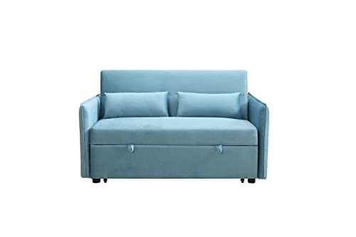 DHHU, Convertible, Modern Adjustable Pull Lounge Chair with 2 Side Pockets and 2 Pillows, Sleeper Home Office, Living Room, Blue Sofa Bed