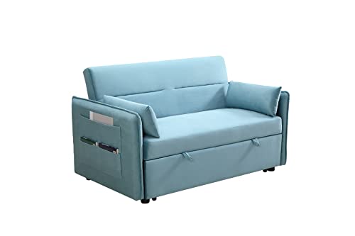 DHHU, Convertible, Modern Adjustable Pull Lounge Chair with 2 Side Pockets and 2 Pillows, Sleeper Home Office, Living Room, Blue Sofa Bed