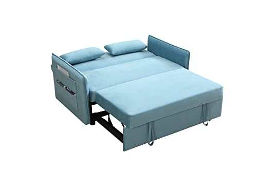 DHHU, Convertible, Modern Adjustable Pull Lounge Chair with 2 Side Pockets and 2 Pillows, Sleeper Home Office, Living Room, Blue Sofa Bed