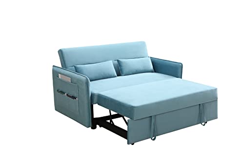 DHHU, Convertible, Modern Adjustable Pull Lounge Chair with 2 Side Pockets and 2 Pillows, Sleeper Home Office, Living Room, Blue Sofa Bed