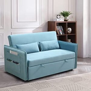 DHHU, Convertible, Modern Adjustable Pull Lounge Chair with 2 Side Pockets and 2 Pillows, Sleeper Home Office, Living Room, Blue Sofa Bed