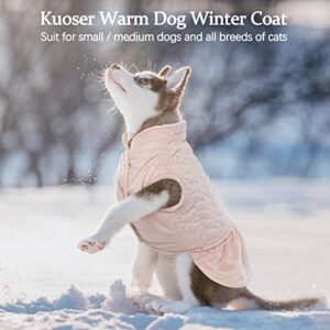 Kuoser Dog Coat Puppy Winter Clothes, Soft Fleece Lining Girl Dogs Vest Dress, Windproof Thermal Outfit Pet Cold Weather Jacket Doggie Apparel, Pink XS - XL