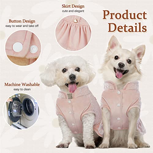 Kuoser Dog Coat Puppy Winter Clothes, Soft Fleece Lining Girl Dogs Vest Dress, Windproof Thermal Outfit Pet Cold Weather Jacket Doggie Apparel, Pink XS - XL